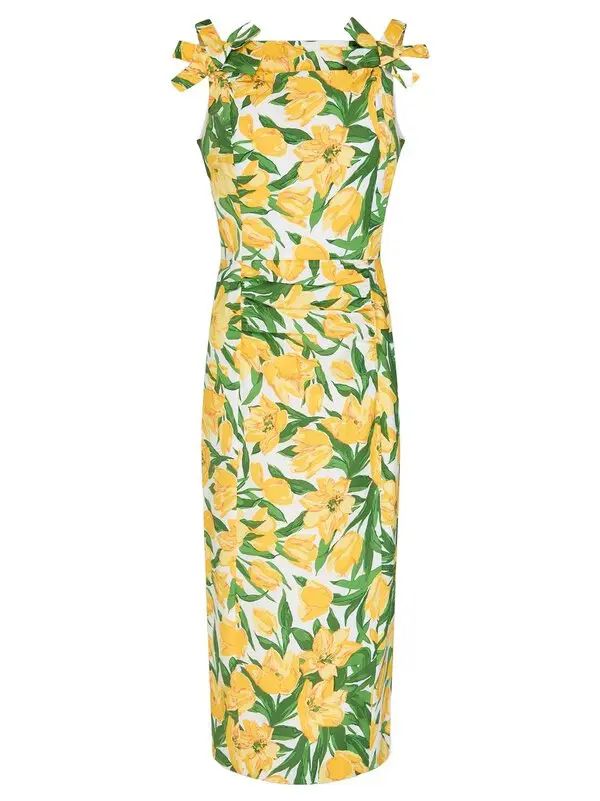Carolina Herrera Floral-print Cotton-blend Poplin Midi Dress - Yellow