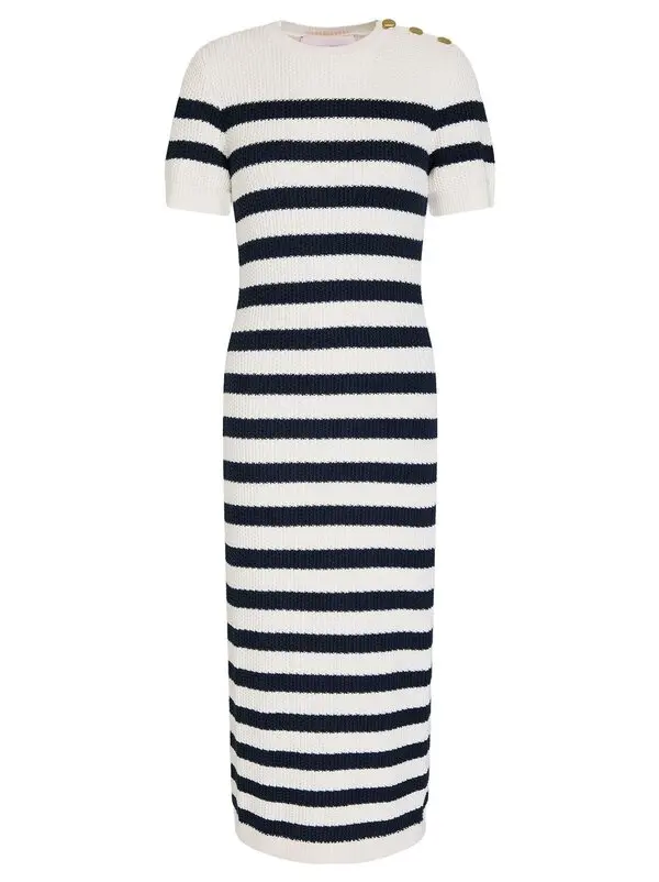 Carolina Herrera Striped Silk And Cotton-blend Midi Dress - Navy