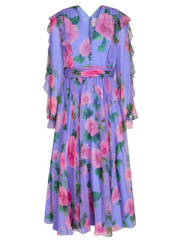Carolina Herrera Floral-print Silk-georgette Midi Dress - Lavender