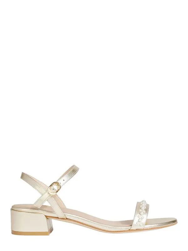 STUART WEITZMAN Dancer 35 Faux Pearl-embellished Metallic Leather Sandals - Platinum