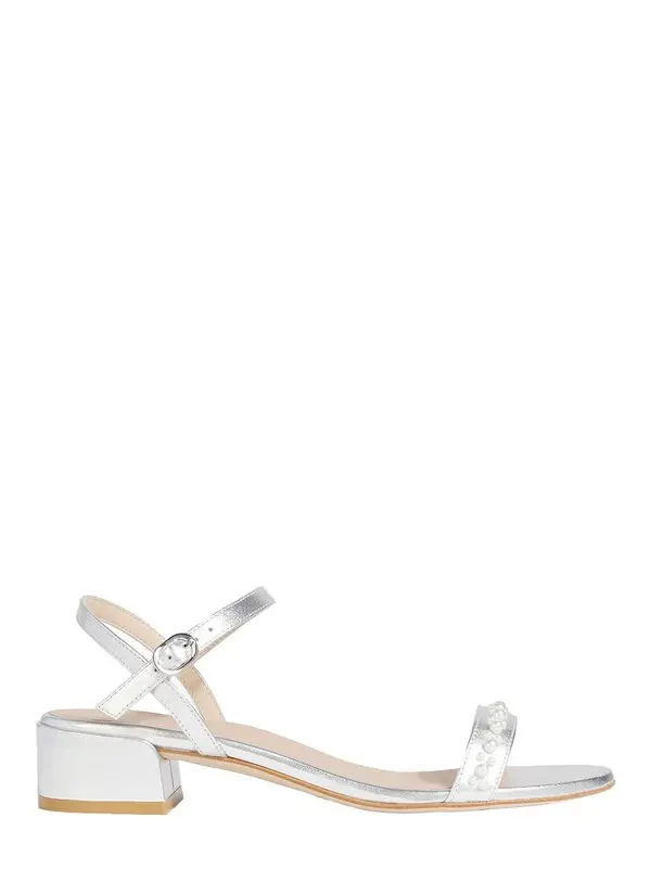 STUART WEITZMAN Dancer 35 Faux Pearl-embellished Metallic Leather Sandals - Silver