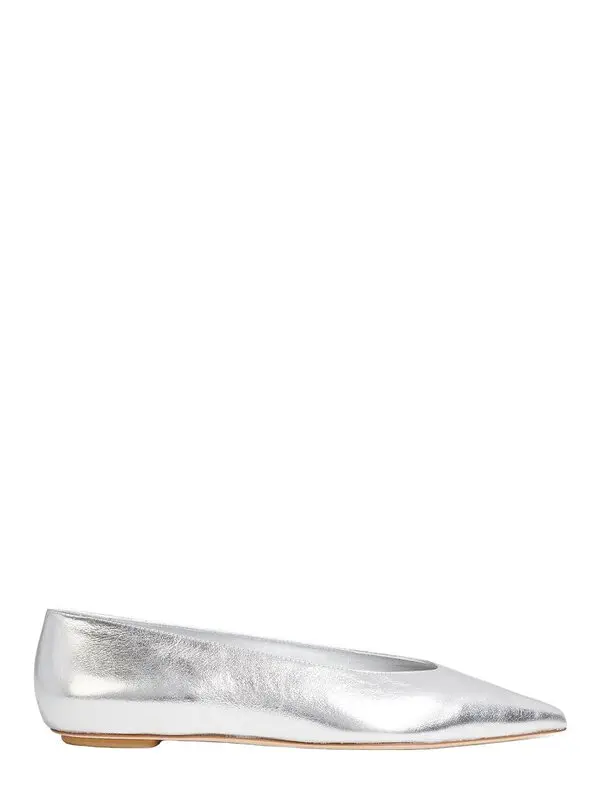 STUART WEITZMAN Lina Metallic Leather Point-toe Flats - Silver