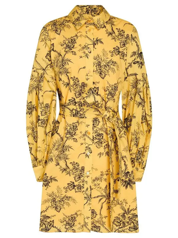 Carolina Herrera Floral-print Cotton-blend Poplin Mini Shirt Dress - Marigold