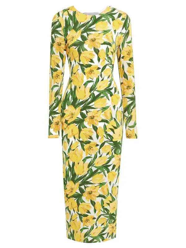 Carolina Herrera Floral-print Jersey Midi Dress - Yellow