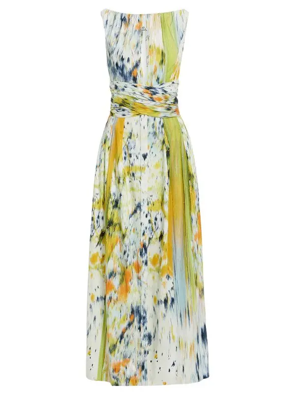 Oscar De La Renta Cutout Printed Midi Dress - Lime Green