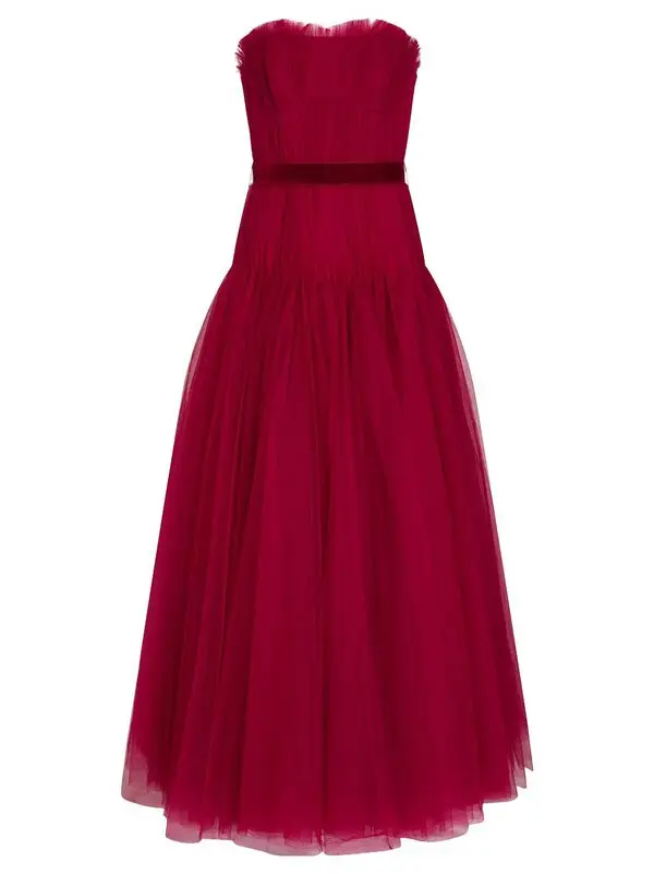 Zac Posen Strapless Pleated Tulle Gown - Claret
