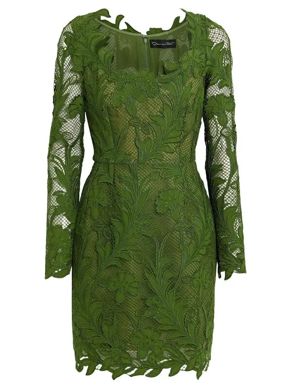 Oscar De La Renta Guipure Lace Mini Dress - Leaf Green