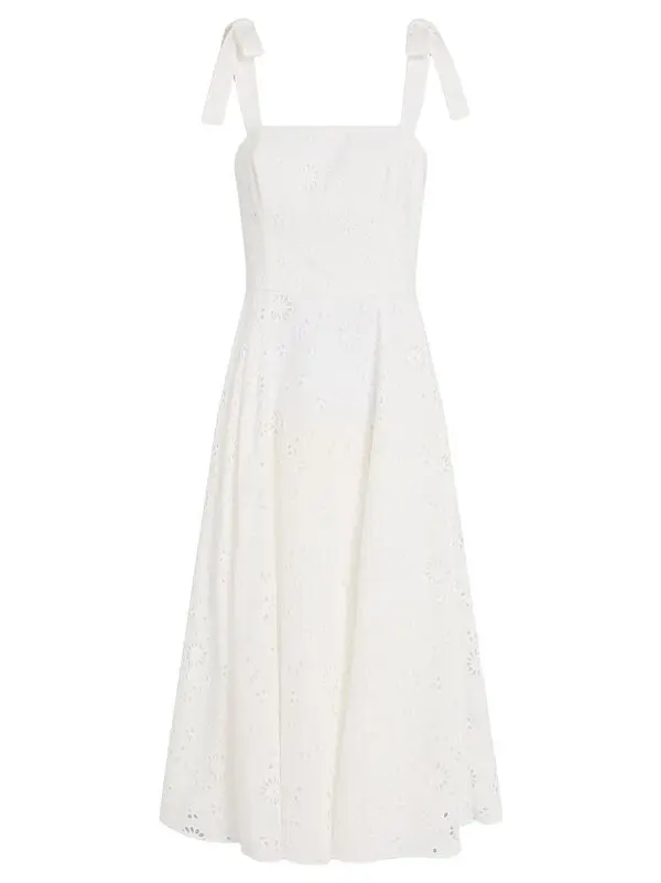 Carolina Herrera Broderie Anglaise Cotton Midi Dress - White