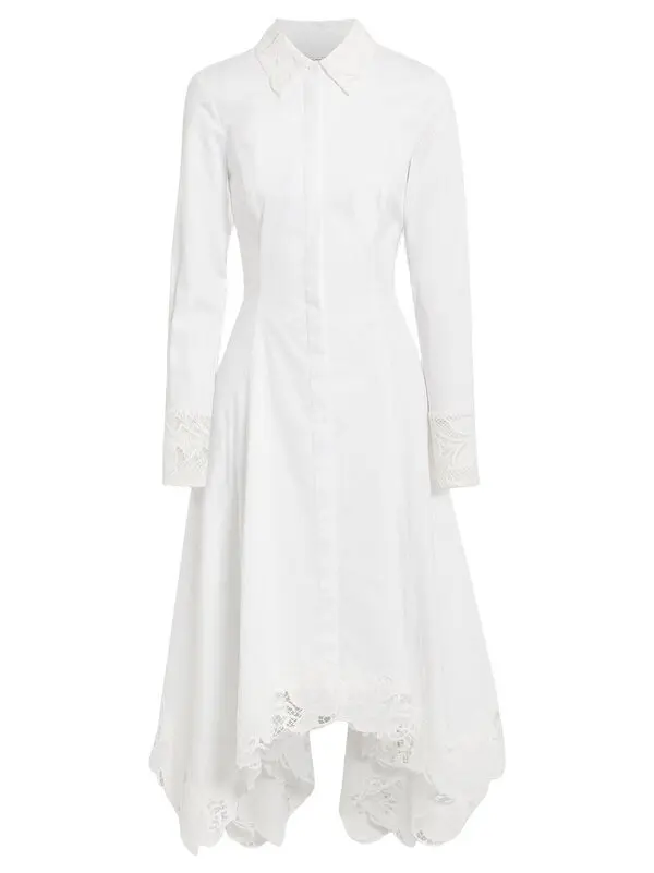 Oscar De La Renta Guipure Lace-trimmed Cotton-blend Poplin Midi Shirt Dress - White