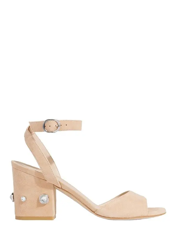 STUART WEITZMAN 75 Crystal-embellished Suede Sandals - Beige
