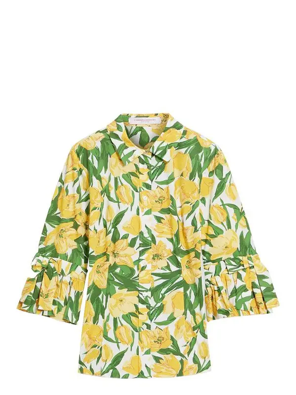 Carolina Herrera Floral-print Cotton-blend Poplin Shirt - Yellow