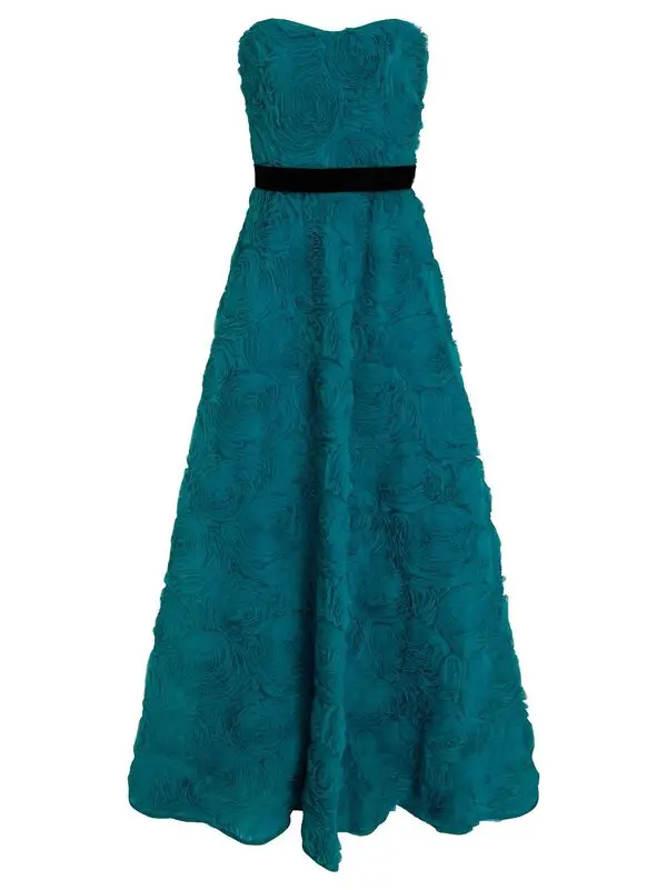 Zac Posen Strapless Appliquéd Tulle Gown - Teal