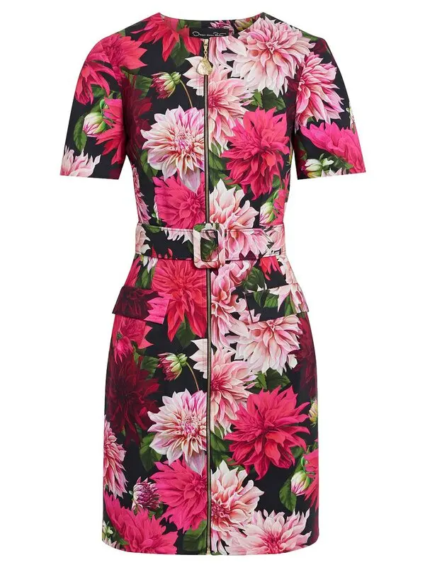 Oscar De La Renta Belted Floral-print Mini Dress - Fuchsia