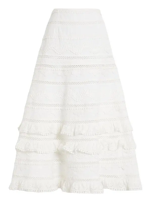 Carolina Herrera Guipure Lace-trimmed Cotton-poplin Midi Skirt - White