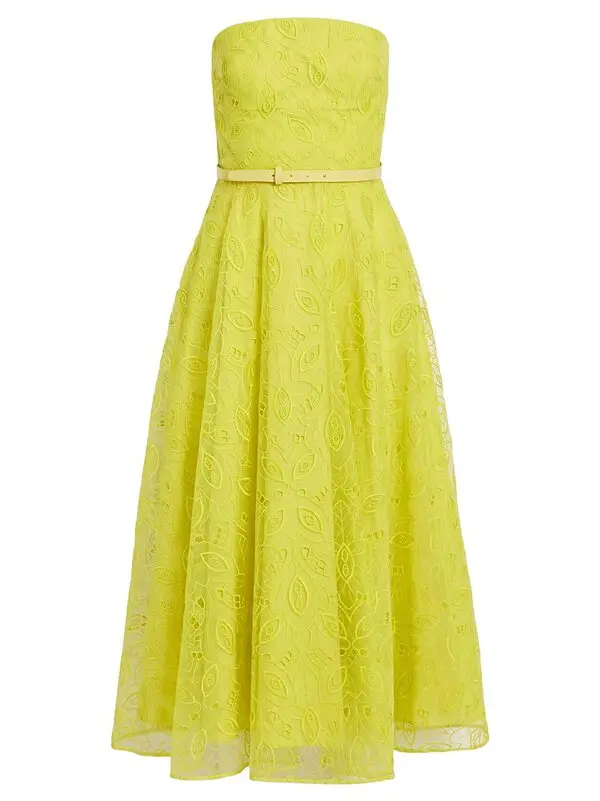 Max Mara Stecca Strapless Broderie Anglaise Midi Dress - Chartreuse