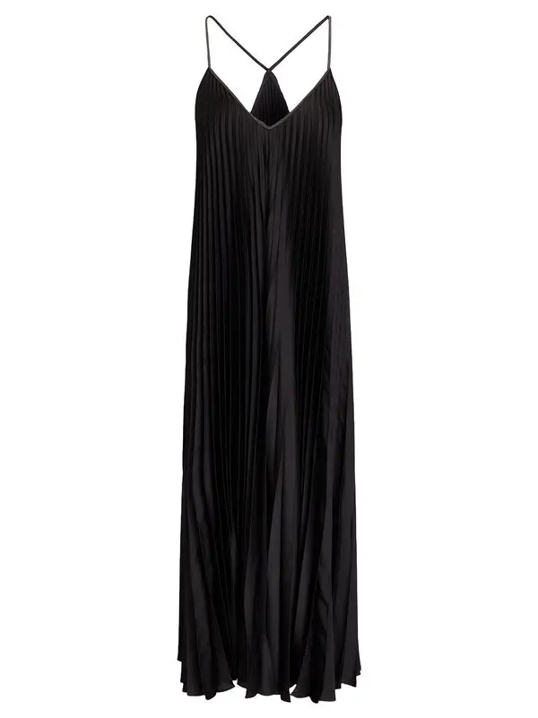 Brunello Cucinelli Bead-embellished Pleated Satin Midi Dress - Black