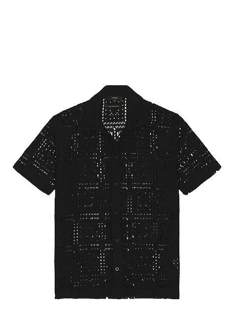 Vince Knit Crochet Short Sleeve Button Down Shirt - Black