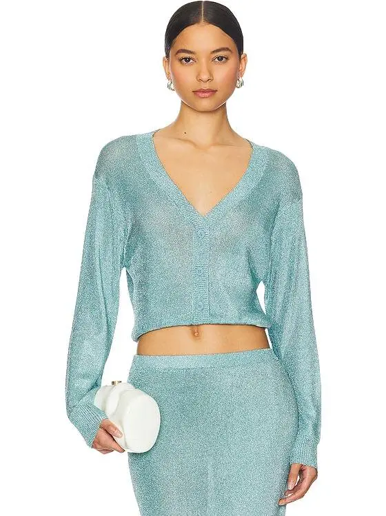 SEROYA Moni Metallic Knit Cardigan Top - Frosted Sea