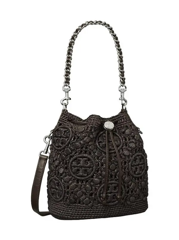 Tory Burch T Monogram Raffia Bucket Bag - Cocoa