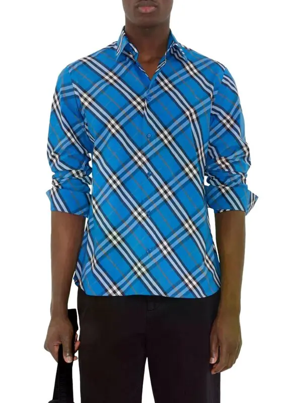 Burberry Checked Cotton Shirt - Blue