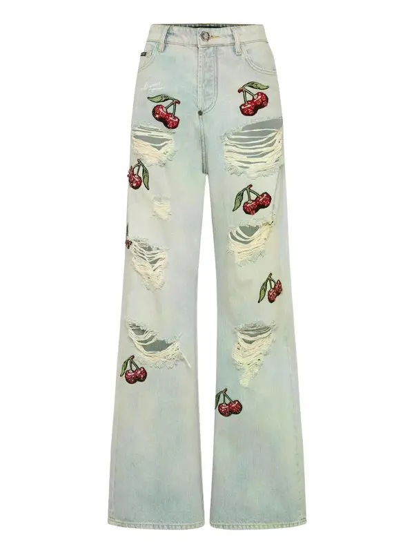 Philipp Plein Cherries Destroyed Jeans - Blue