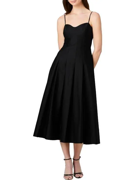French Connection Pleated Stretch Cotton Sateen Midi Dress - Black