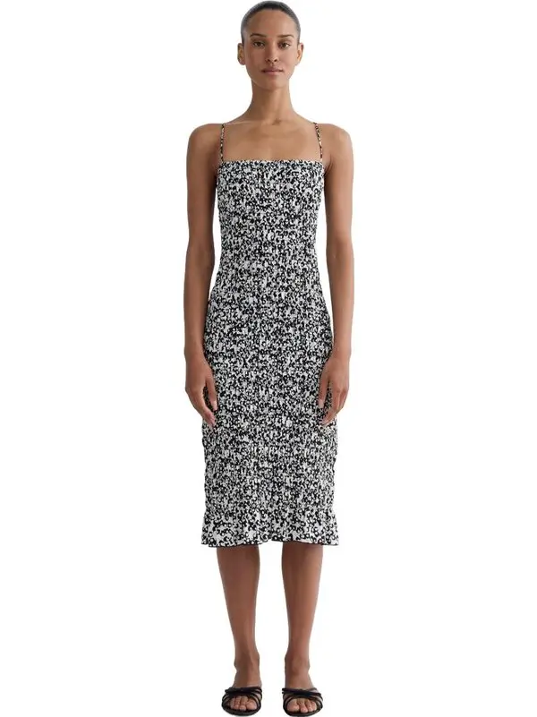 Everlane Smocked Column Midi Dress - Bone White/black Floral