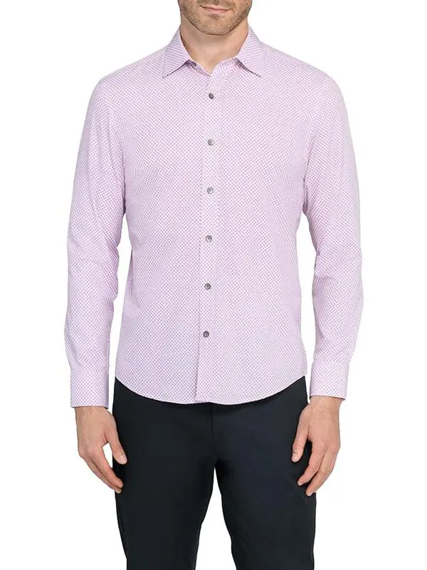 W.R.K Trim Fit Abstract Cube Print Performance Button-up Shirt - Lilac