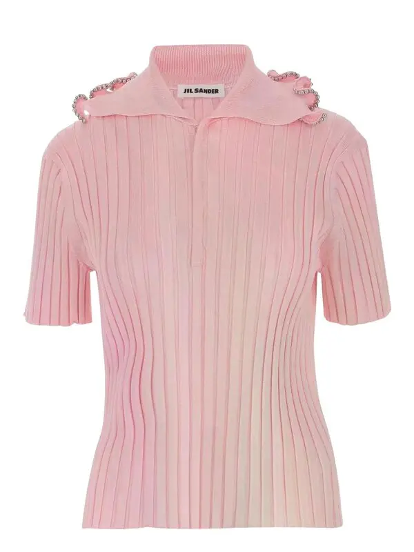 JIL SANDER Ribbed Polo Top - Pink