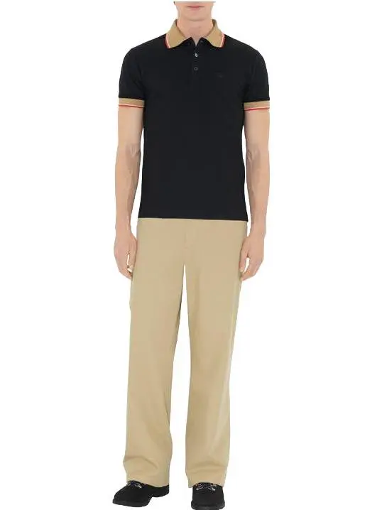 Burberry Logo Collar Cotton Polo Shirt - Black
