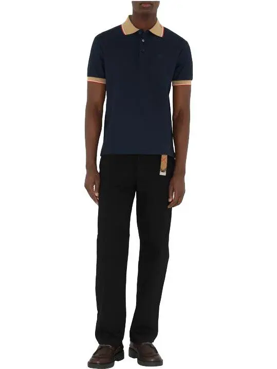 Burberry Logo Collar Cotton Polo Shirt - Navy