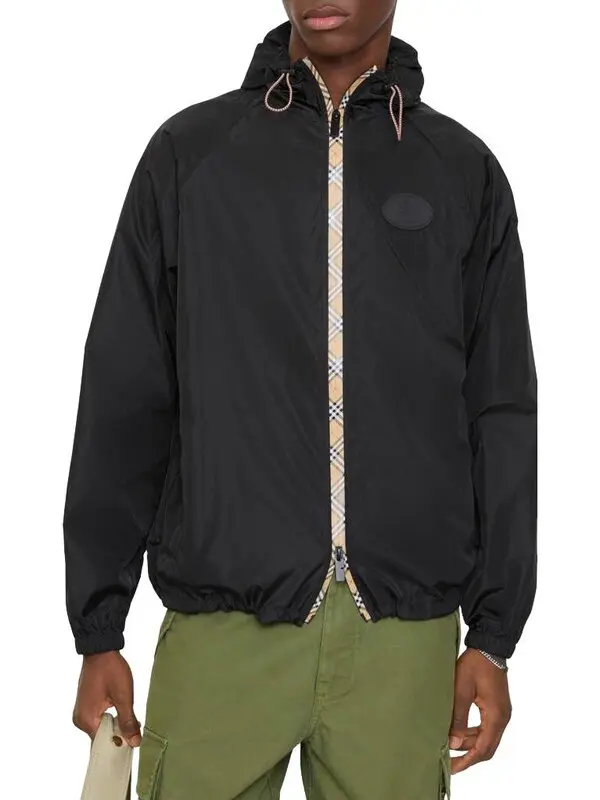 Burberry Checker-tape Nylon Hooded Jacket - Black