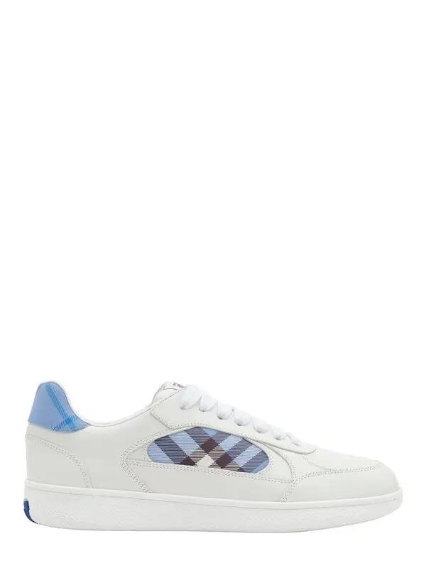 Burberry Leather And Check Terrace Sneakers - Optic White/cornflower Blue