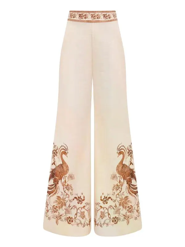Zimmermann Embroidered Wide Leg Trousers - Neutrals