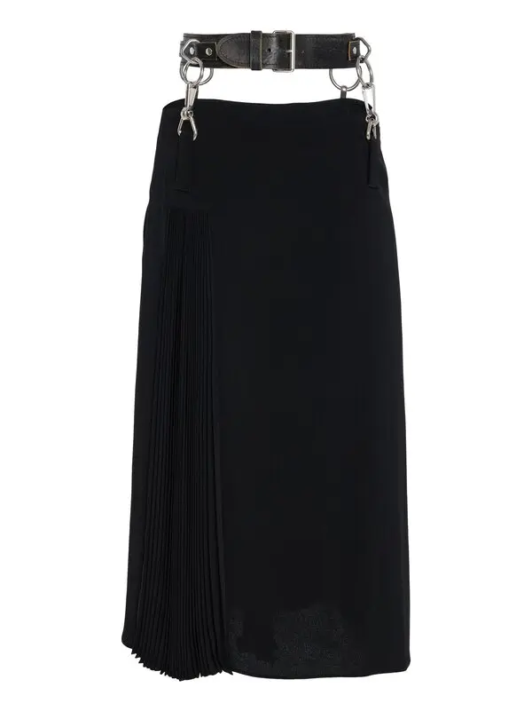 Prada Belted Pleated Crepe-cady Midi Skirt - Black
