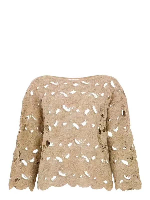 KANGRA Crochet Knit Top - Brown