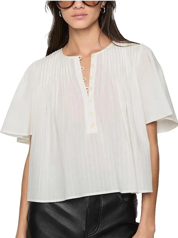Rebecca Minkoff Leah Pleated Short Sleeve Top - White