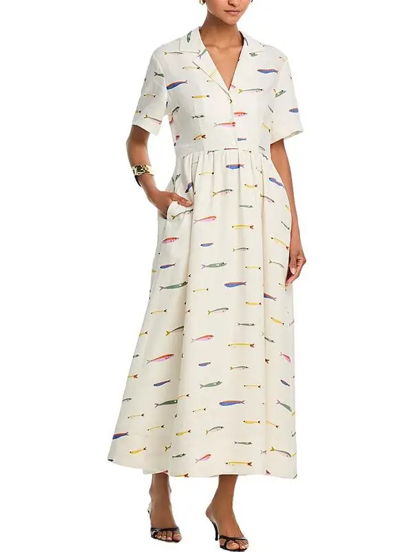 Staud Meryl Linen Shirt Dress - Pop Sardines Ivory