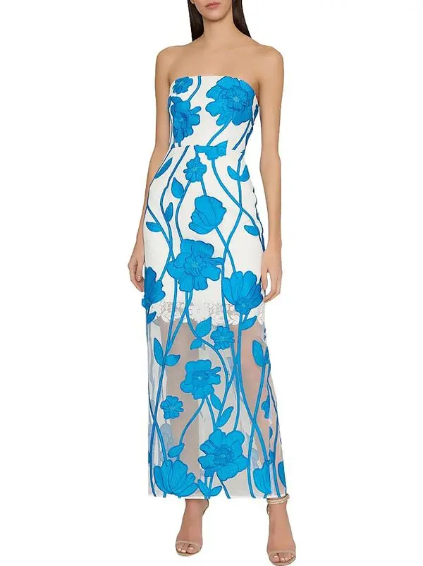 MILLY Magnolia Grand Fleur Embroidered Lace Dress - Blue/white