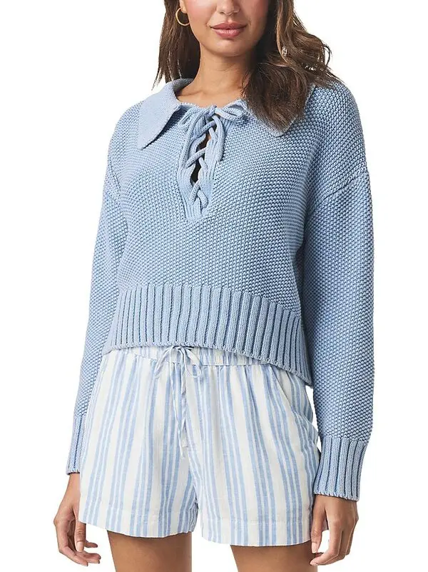 Splendid Roxie Lace Up Sweater - Steel Blue