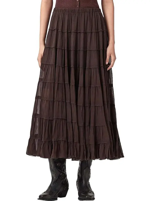 ALLSAINTS Eva Tiered Maxi Skirt - Bottle Brown