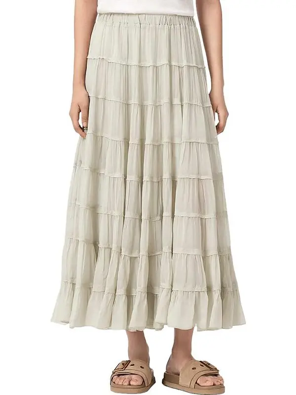 ALLSAINTS Eva Tiered Maxi Skirt - Pale Green