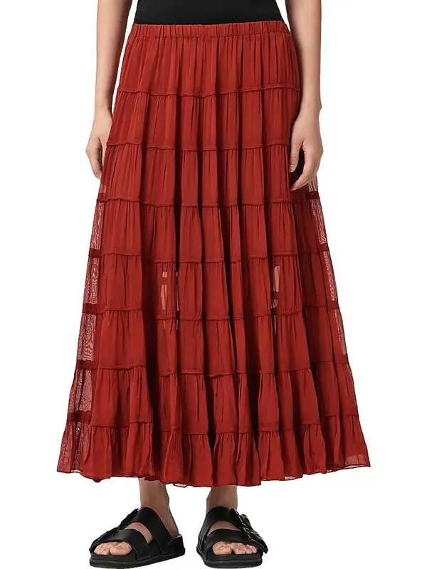 ALLSAINTS Eva Tiered Maxi Skirt - Paprika Red