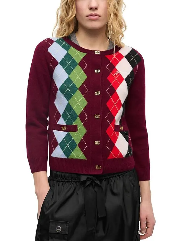 GANNI Wool And Cashmere Cardigan Sweater - Tawny Port