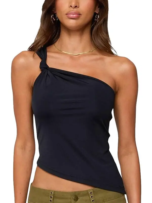 EDIKTED Knotted One-shoulder Top - Black