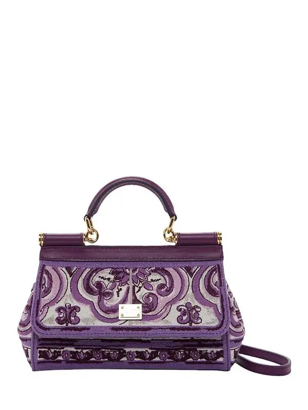 Dolce & Gabbana Tapestry Top Handle Bag - White/purple