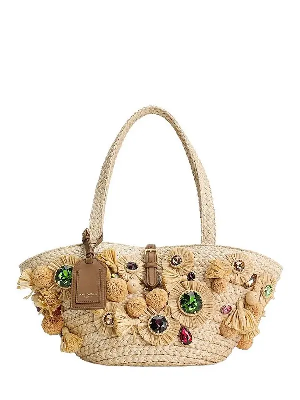 Dolce & Gabbana Embellished Straw Tote - Natural/caramel