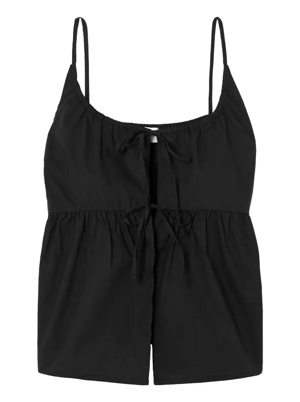 DEIJI STUDIOS Tie-detailed Organic Cotton-poplin Top - Black
