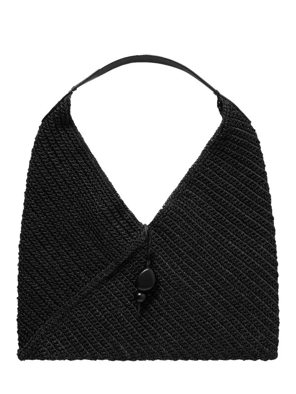 HUNTING SEASON Origami Medium Fique Shoulder Bag - Black