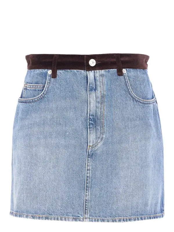 Marni Denim Mini Skirt With Leather Waistband - Blue